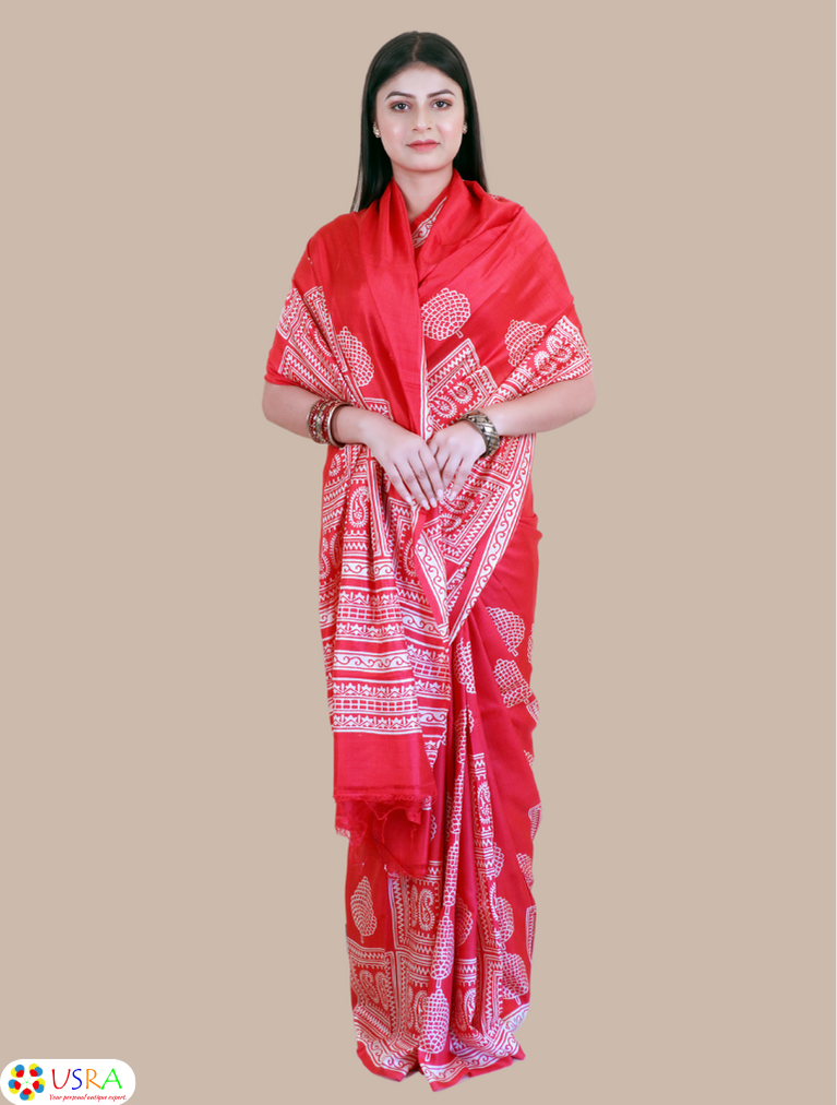 Red Printed Silk Sarees - USRA