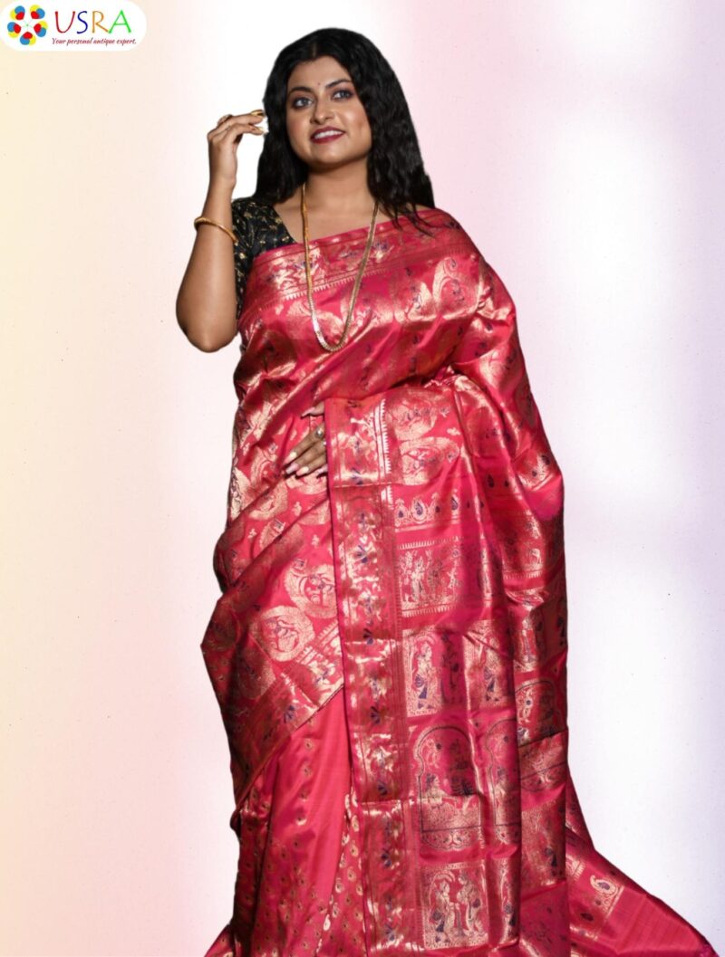 Red Pure Silk Swarnachari Saree. - USRA