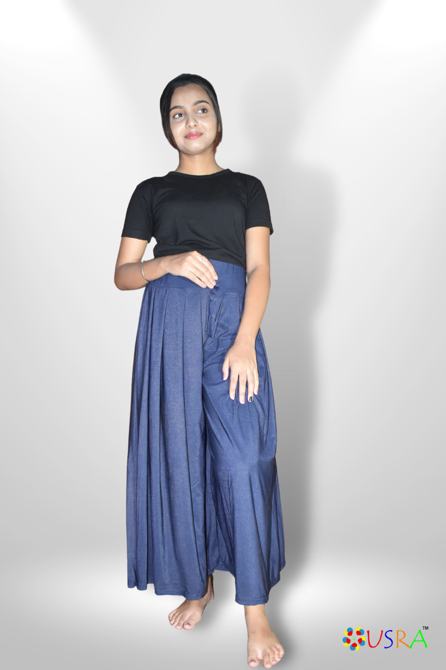 Navy Blue Palazzo Pants for Women - USRA