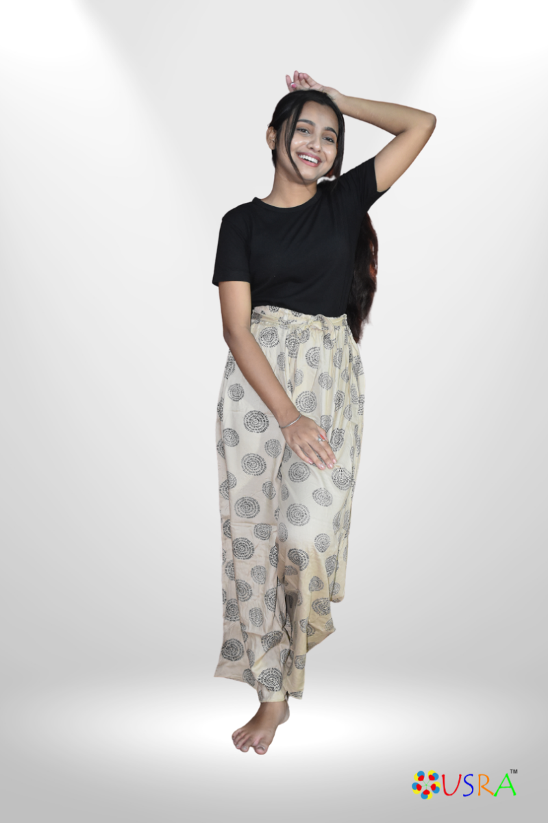 Beige & White Palazzo Pants for Women - USRA