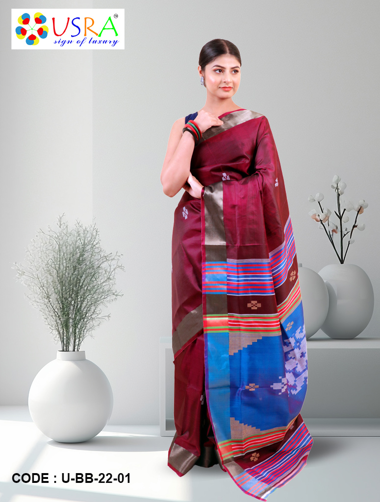 Magenta Biswa Bangla Saree - USRA